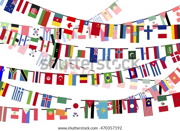 Different Countries Flags Hangs On Ropes Stock Illustration 470357192 ...