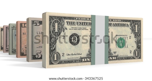 Different Dollar Bank Notes3d Illustration Stock Illustration 343367525 ...