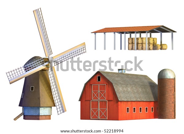 Different Examples Rural Architecture Windmill Barn Stock Illustration ...