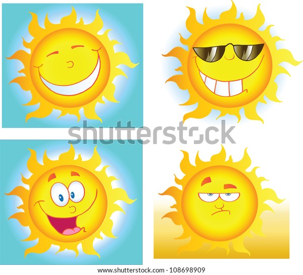Different Sun Cartoon Characters Raster Illustrationvector Stock ...