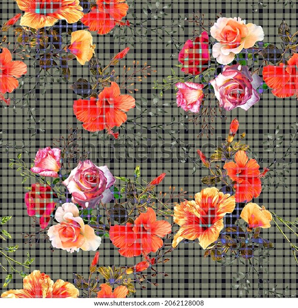 Digital Combination Checks Flower Pattern Slide Stock Illustration ...