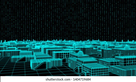 Digital Data City Wireframe Technology 3d Stock Illustration 1404719684 ...