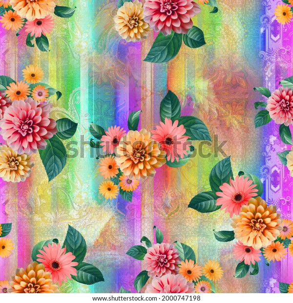 Digital Flower Pattern Multi Color Background Stock Illustration ...