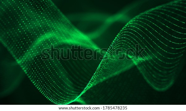 Digital Green Wave Background Particles Abstract Stock Illustration ...