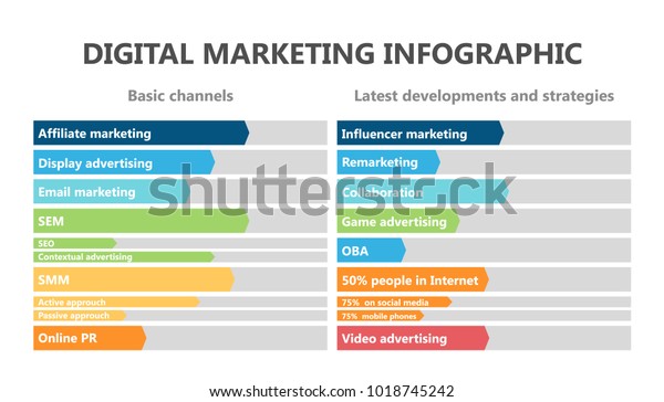 Digital Marketing Infographic Basic Channels Latest Stock Illustration ...