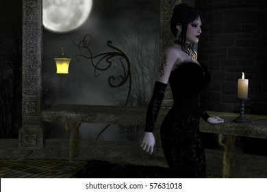 Digital Render Gothic Scene Where Woman Stock Illustration 57631018