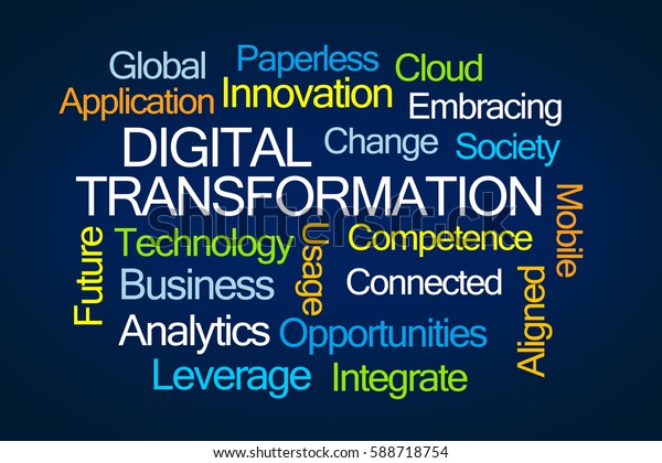 Digital Transformation Word Cloud On Blue Stock Illustration 588718754