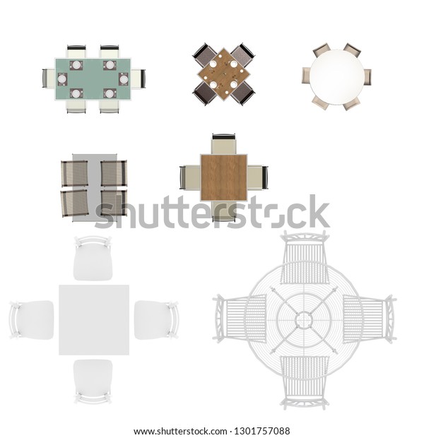 Dining Table Chairs Top View Overhead Stock Illustration 1301757088