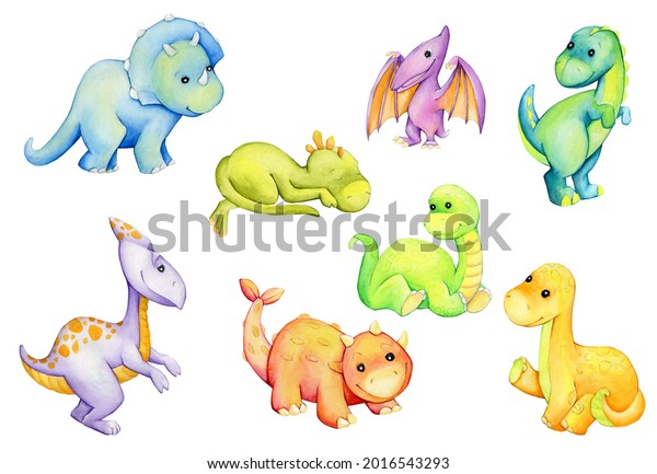 Dinosaurs Different Colors Isolated Background Cartoon Stock ...