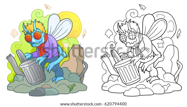Disgusting Monster Fly Man Digging Garbage Stock Illustration 620794400 ...