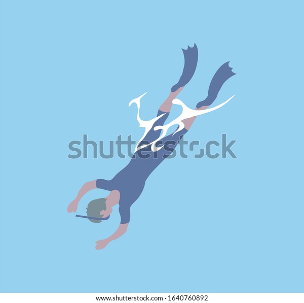 Diver Flippers Mask Diving Into Deep Stock Illustration 1640760892