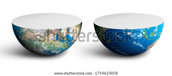 Divided Globe On Two Half Divided Stock Illustration 1714623058