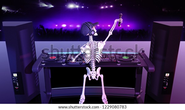 Dj Bones Human Skeleton Microphone Hat Stock Illustration 1229080783