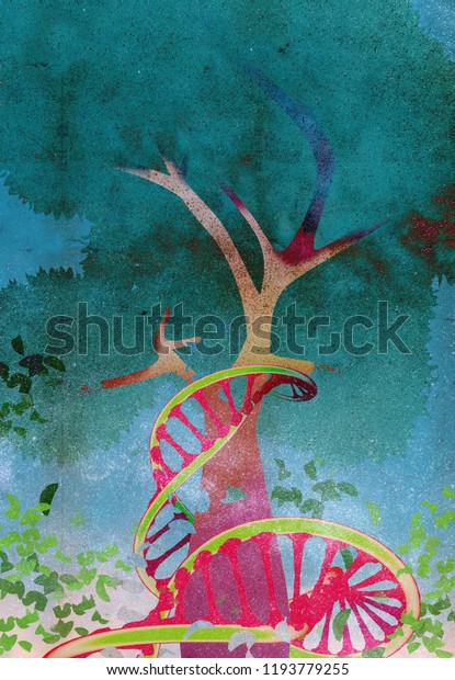 A DNA string growing surronding a tree. A DNA string and a tree ...