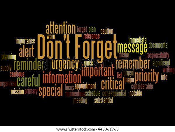 Dont Forget Word Cloud Concept On Stock Illustration 443061763