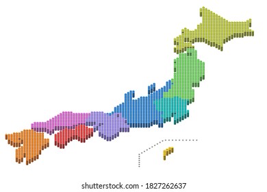 Dotpatterned 3d Map Japan By Region Stock Illustration 1827262637 ...