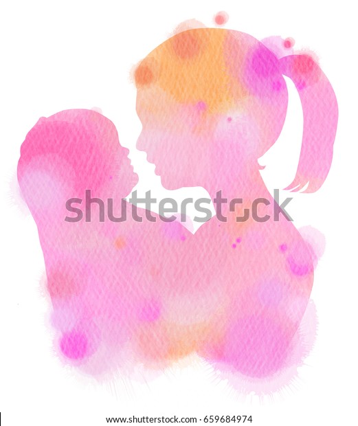 Double Exposure Illustration Side View Mother Stock Illustration 659684974