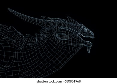 Dragon Hologram Wireframe Style Nice 3d Stock Illustration 680861968