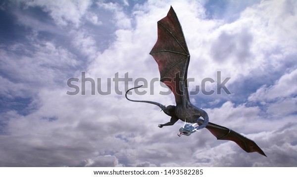Dragon Winged Creature Flying Through Sky Stock Illustration 1493582285 ...