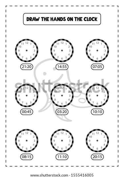 Draw Hands On Clock Game Educational Stock Illustration 1555416005 ...