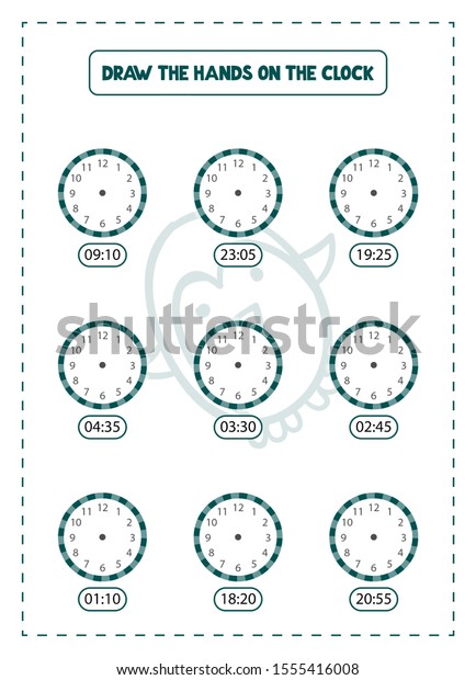 Draw Hands On Clock Game Educational: ภาพประกอบสต็อก 1555416008 ...