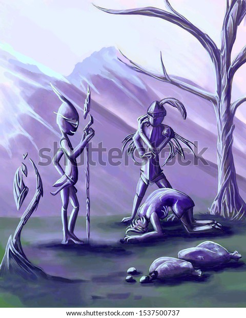 Drawing Captive Man By Creatures Armor Stock Illustration 1537500737 ...