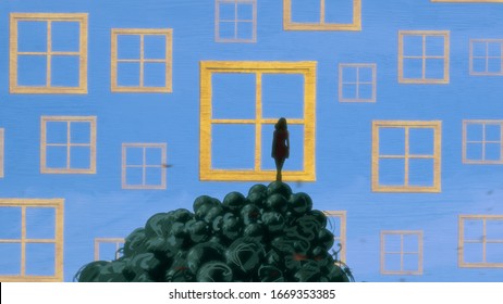 Drawing Endless Space Imaginary Scene Human Stock Illustration ...