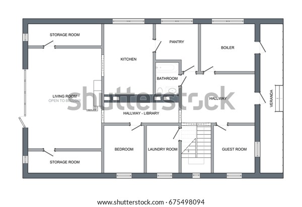 Drawing Ground Floor Plan House Stock Illustration 675498094 | Shutterstock