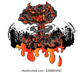 Drawing Nuclear Explosionwith Evil Face Destroying Stock Illustration ...