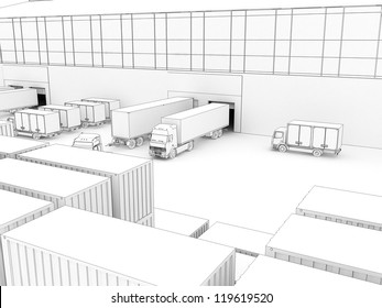 Drawing Small Plant Warehouse Loading Docks Stock Illustration 119619520