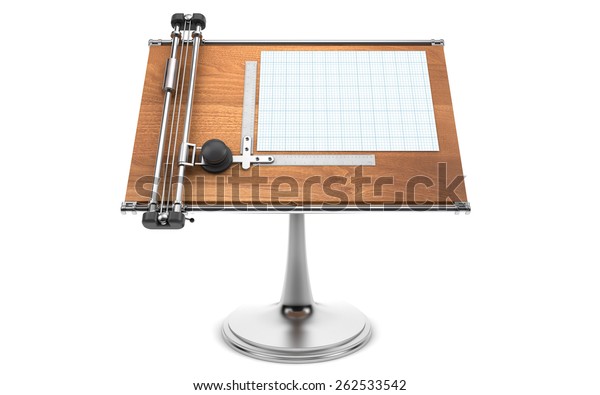 drawing table with project blueprint