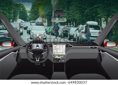 Driverless Electric Car Without Driver On Illustration de stock de ...