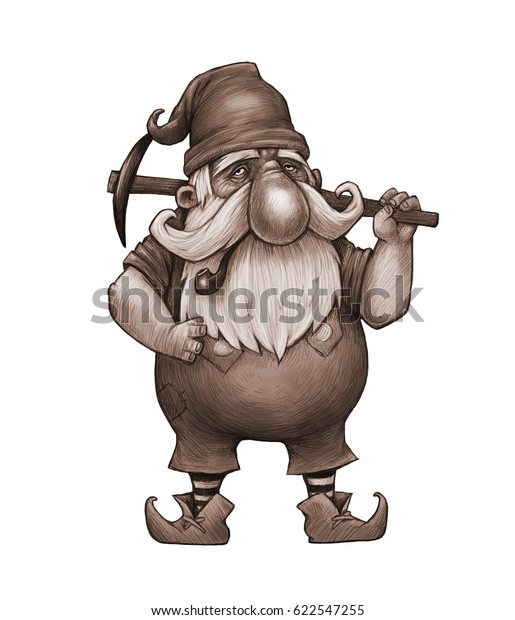 Dwarf Miner Pipe Pick Axe Fairy Stock Illustration 622547255