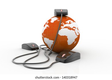 Earth Globe Connected Three Computer Mouse Stock Illustration 140318947 ...