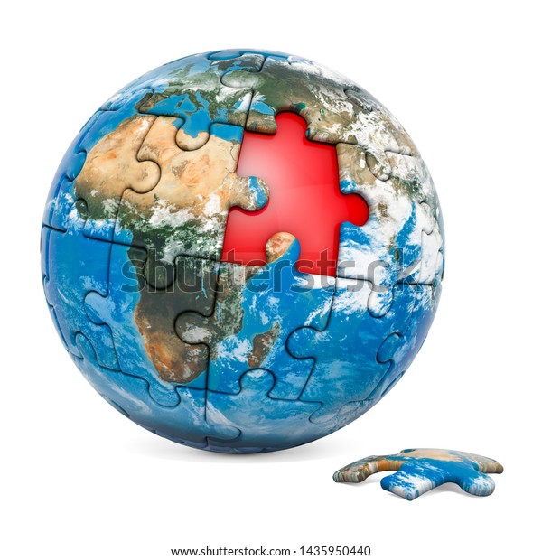 Earth Globe Puzzles 3d Rendering Isolated Stock Illustration 1435950440 ...