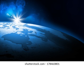 Earth Planet Sun Rays Elements This Stock Illustration 178463801