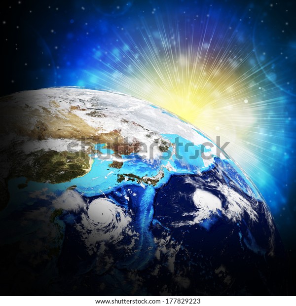 Earth Planet Sun Rays Elements This Stock Illustration 177829223 ...