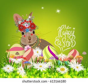 Easter Eggs Rabbit Spring Fresh Grass Stock Vector (Royalty Free ...