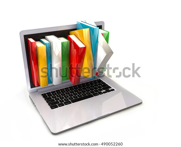 Ebook Library Concept Laptop Computer Books Stock Illustration 490052260