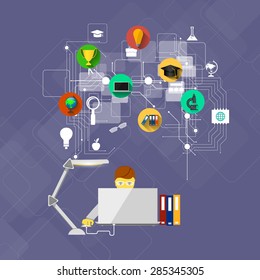 Education Online Learning Tree Knowledge Icons Stock Illustration ...