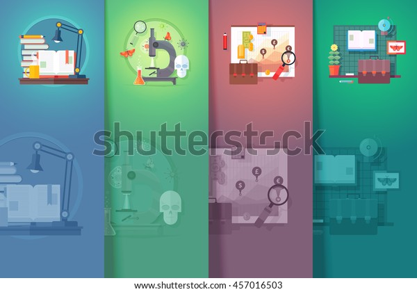 Education Science Vertical Layout Concepts Flat Stock Illustration ...