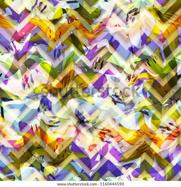 Effect Floral Pattern Flowers Zigzag Amazing Stock Illustration 1160444590