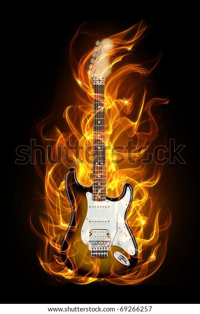 Electric Guitar Fire Flames Stock Illustration 69266257