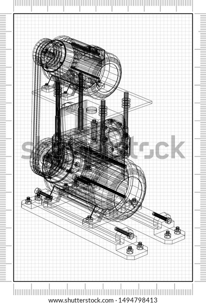 Electric Motor Blueprint 3d Rendering Stock Illustration 1494798413 ...