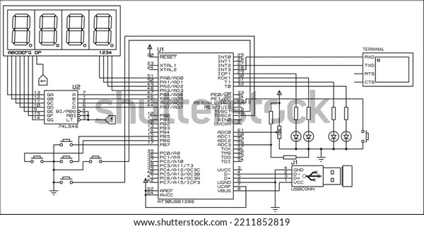 Diagrama esquemático eléctrico de un usb: ilustración de stock ...