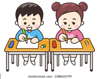 180 Children taking test in school Stock Illustrations, Images ...