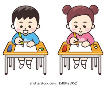 Elementary School Students Taking Tests Desk Stock Illustration ...