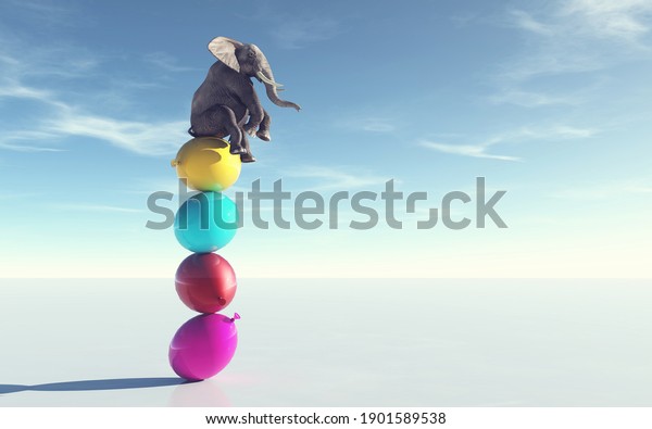Elephant Sitting On Balloon Stack This Stok İllüstrasyon 1901589538 ...
