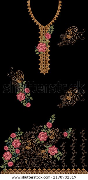 Embroidery Neck Border Design Pattern Patch Stock Illustration ...