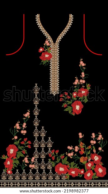 Embroidery Neck Border Design Pattern Patch Stock Illustration ...
